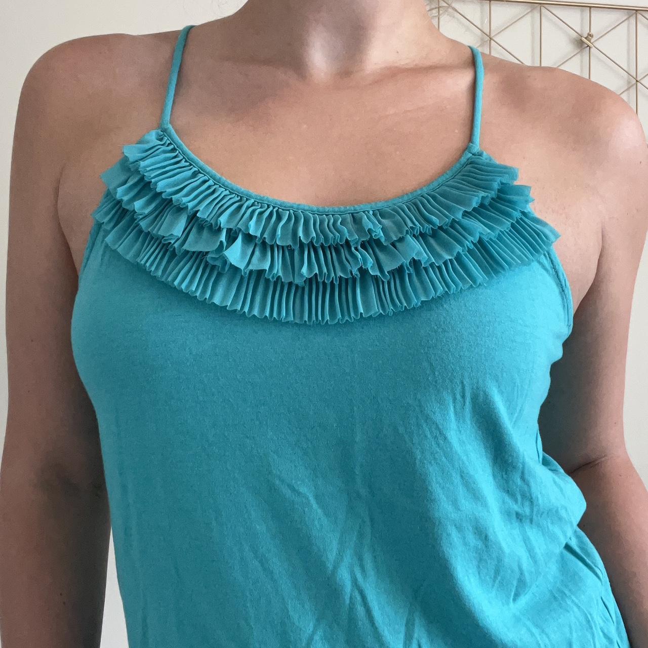 Elle Turquoise Halter Top Ruffle neckline Size... - Depop