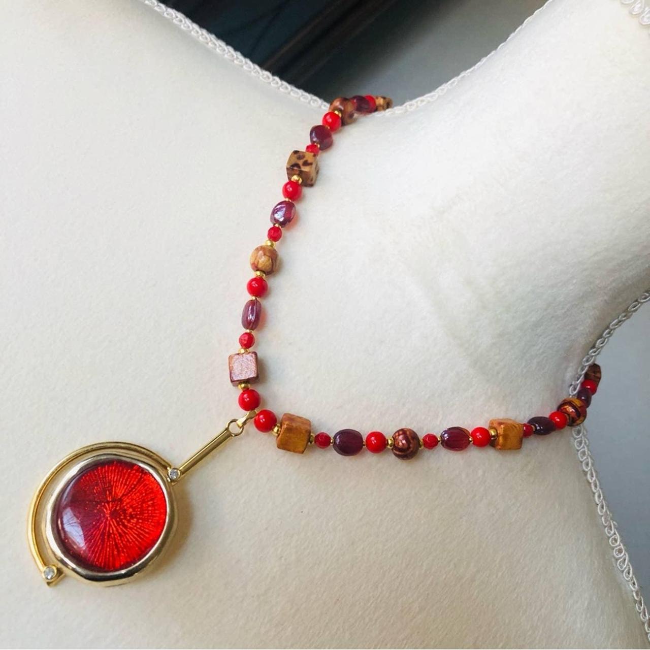 Handcrafted repurpose mixed bead crackle pendant... - Depop