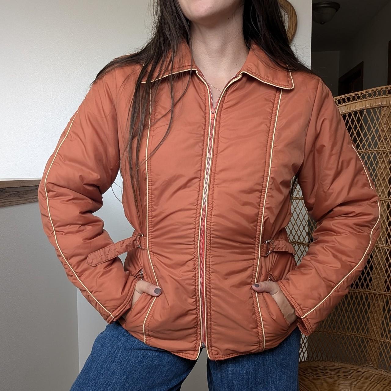 1970s burnt orange JCPenney puffer jacket with Talon... - Depop