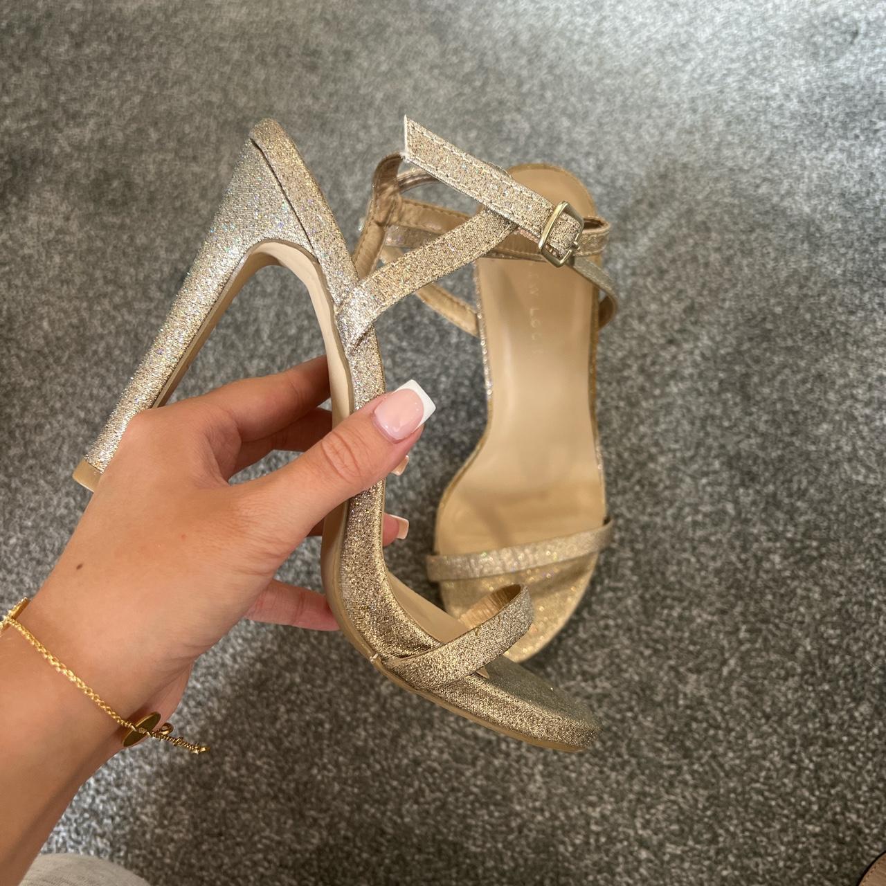 Gold glitter open toe heels / heeled sandals - new... - Depop
