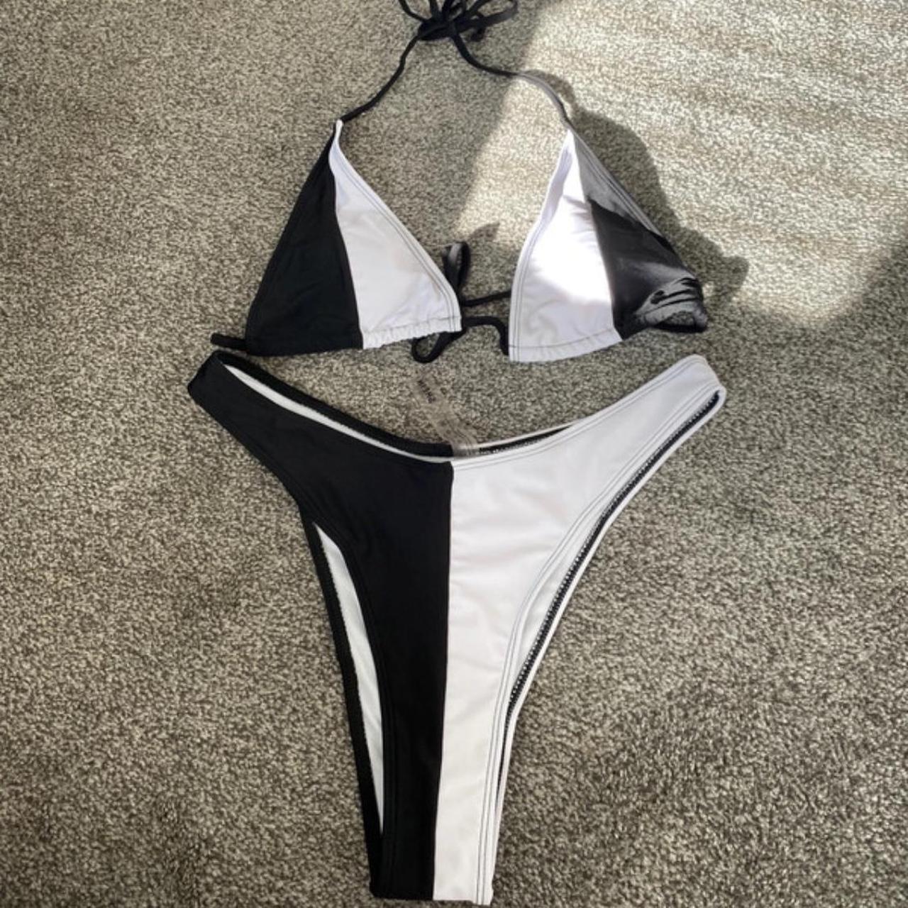 Black and white bikini set from Shein, worn once,... - Depop