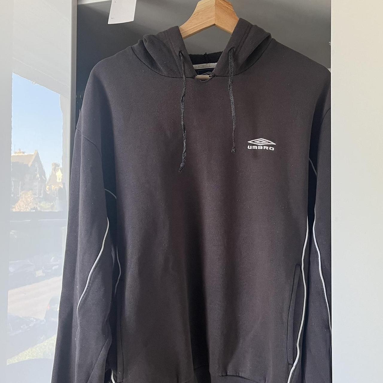 umbro black hoody with white pipping men’s Medium... - Depop