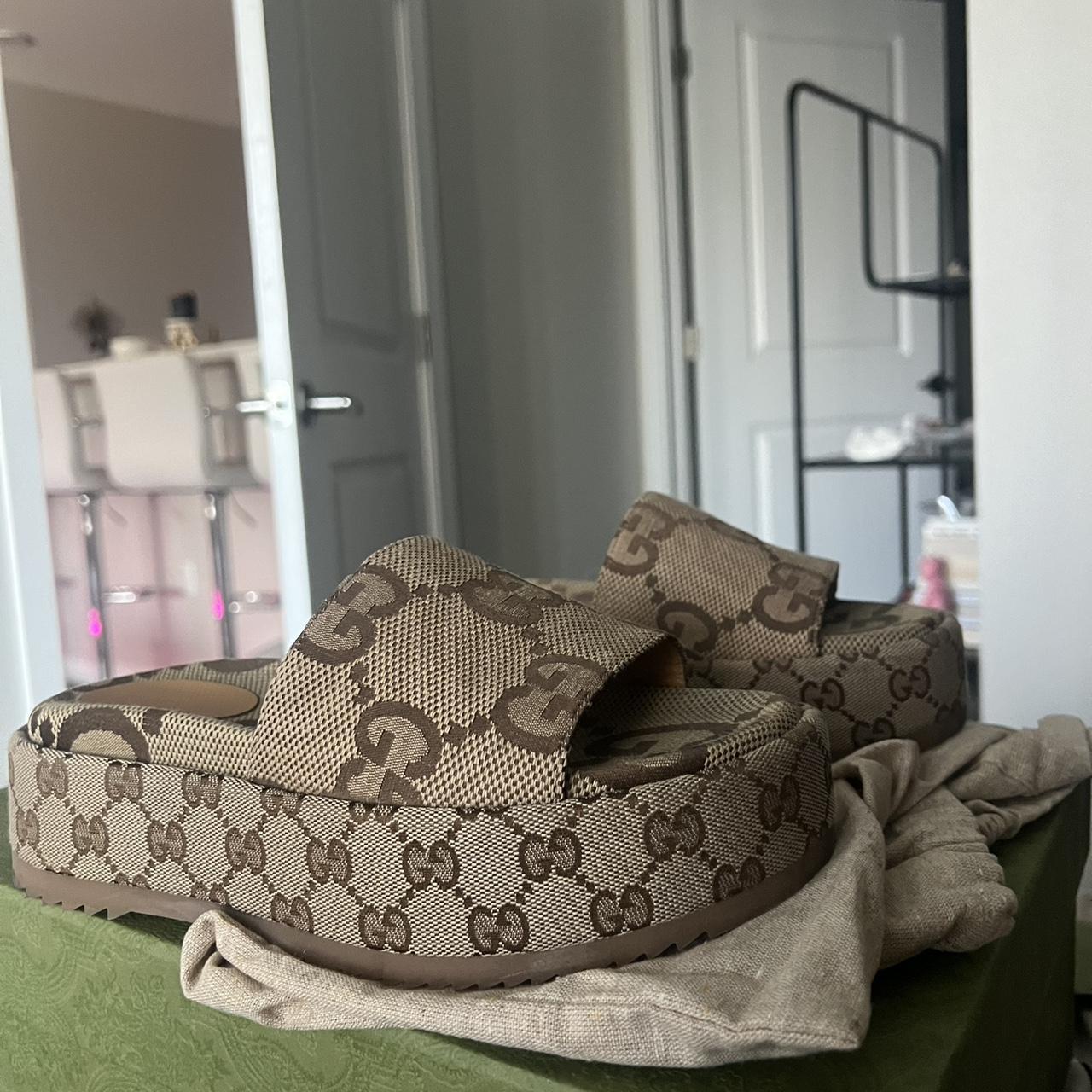 gucci slides. authentic. worn once and have the... - Depop