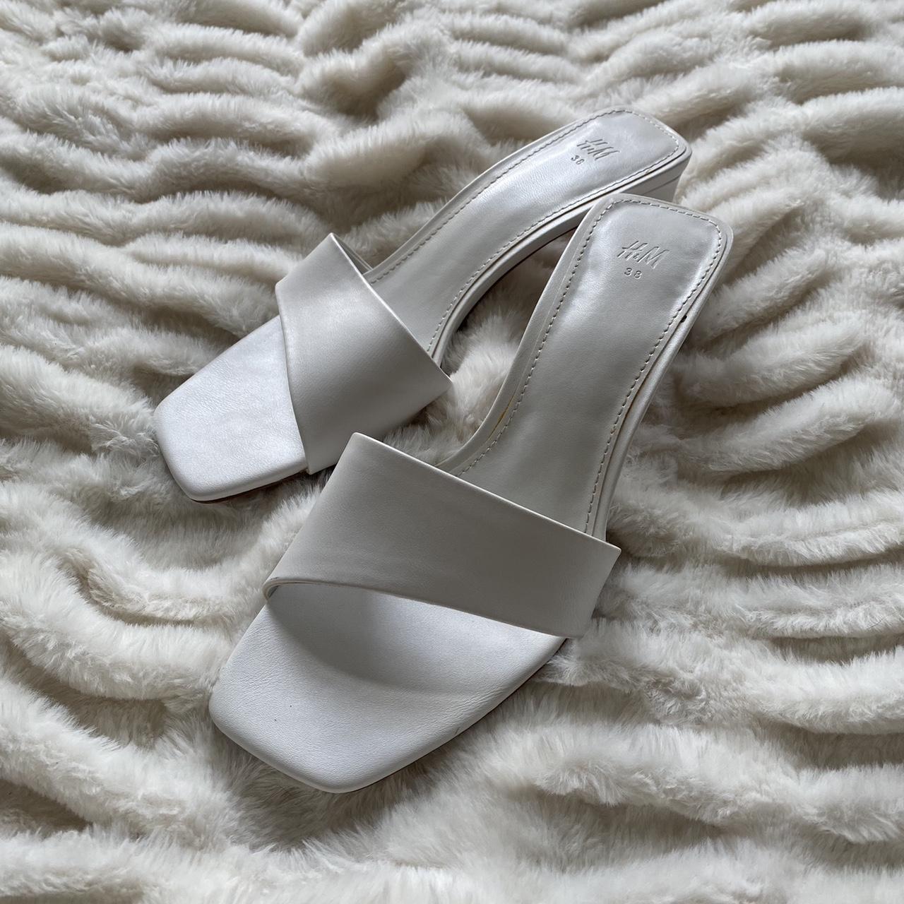 white square toe block heel sandals -size 7... - Depop
