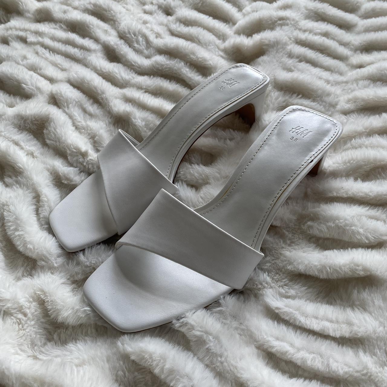 white square toe block heel sandals -size 7... - Depop