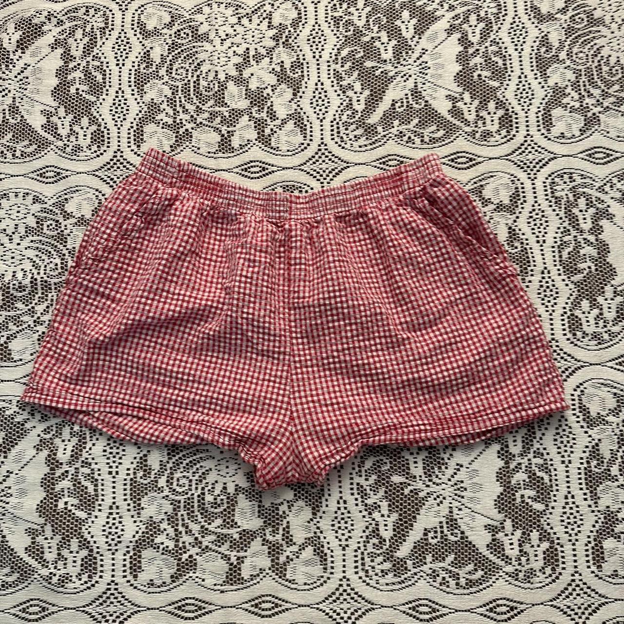 Red gingham boxer type shorts Size M, fits true to... - Depop