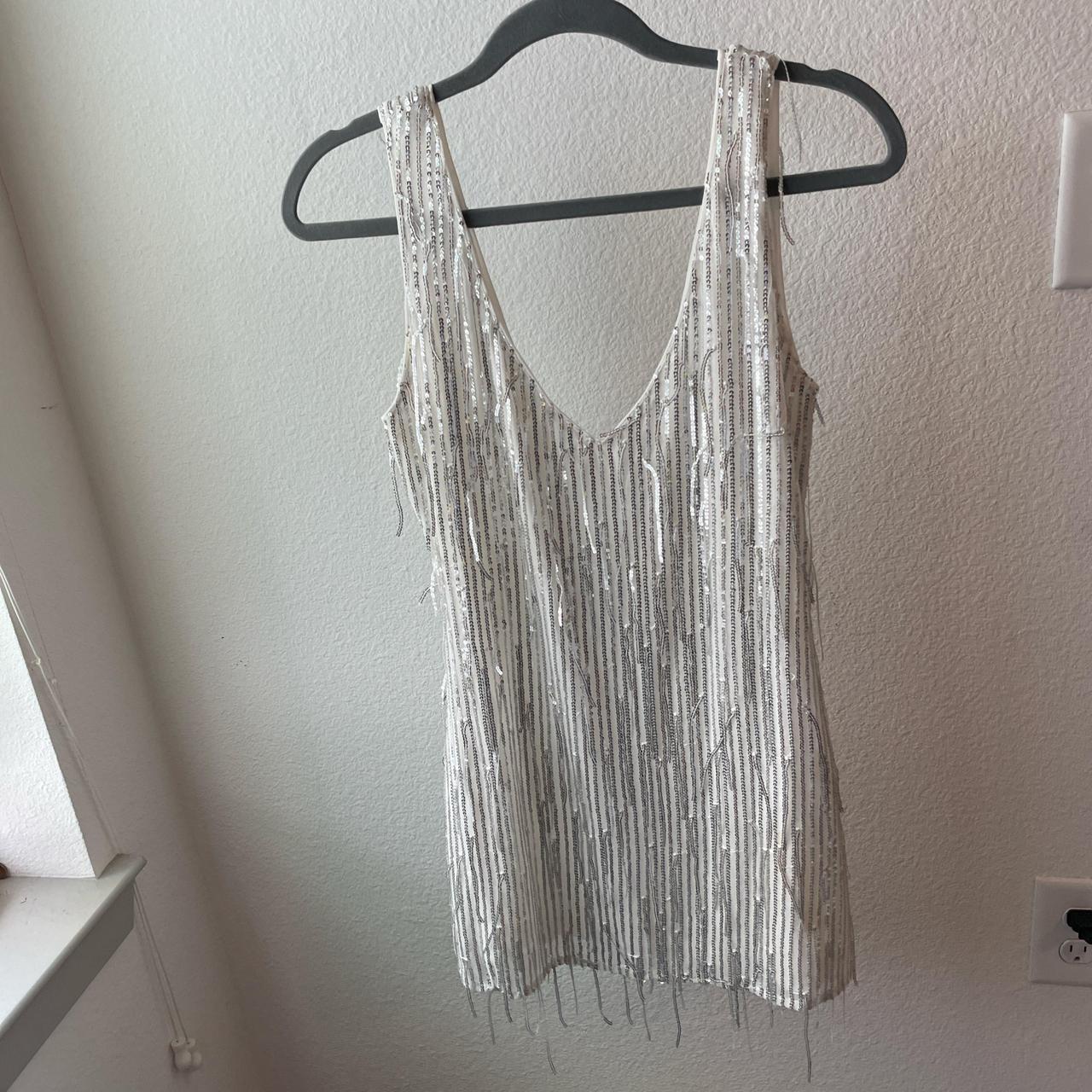 medium silver sequin party dress - Depop