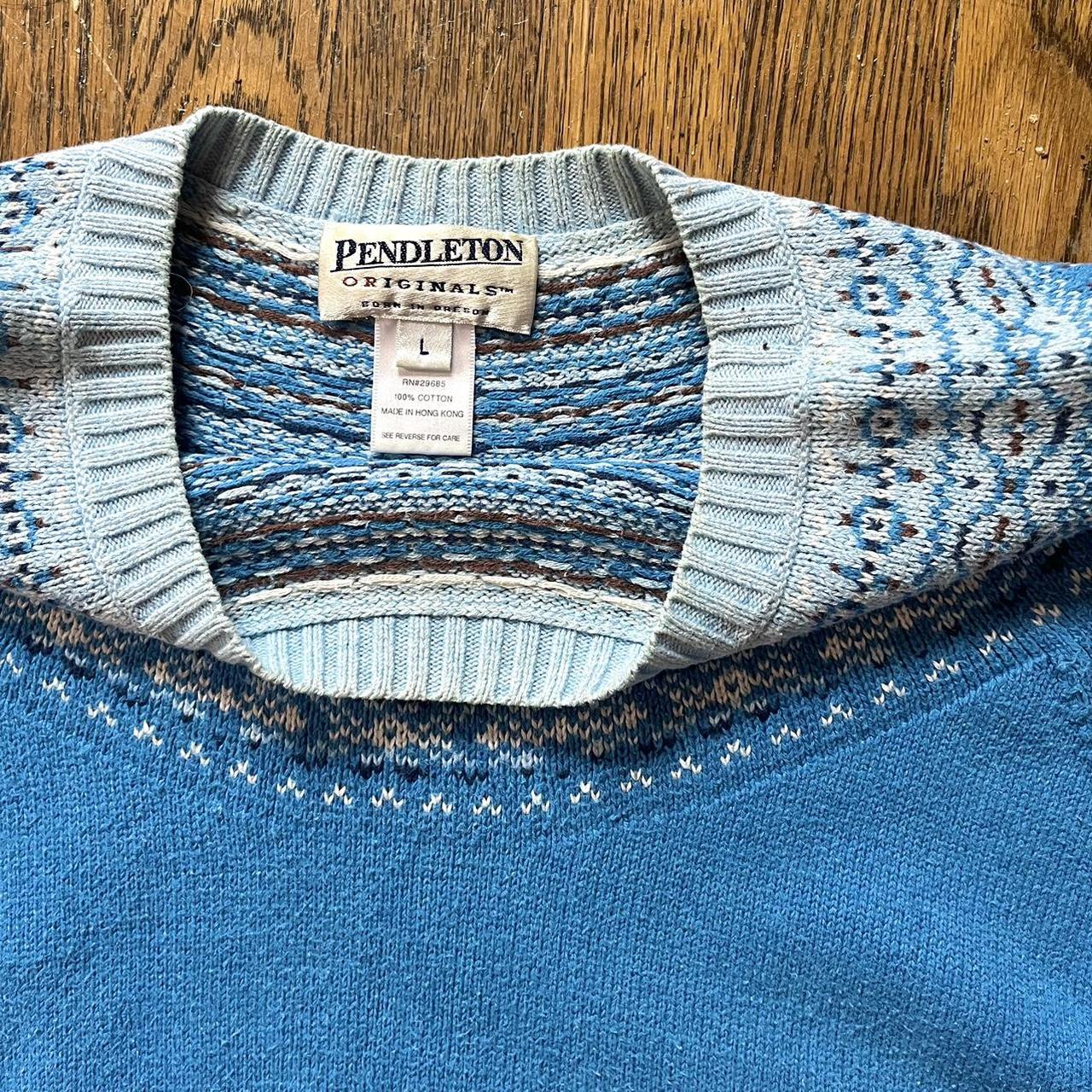 Vintage 90s Pendleton Blue Winter Cotton Crewneck... - Depop