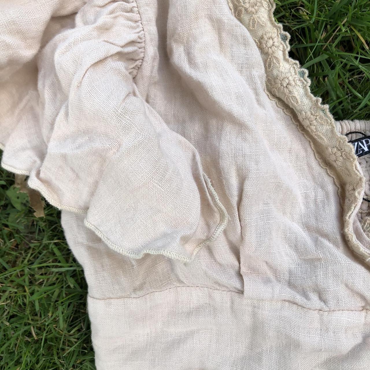 Cream Lace Plunge Crop Top With Flowy Sleeves Depop
