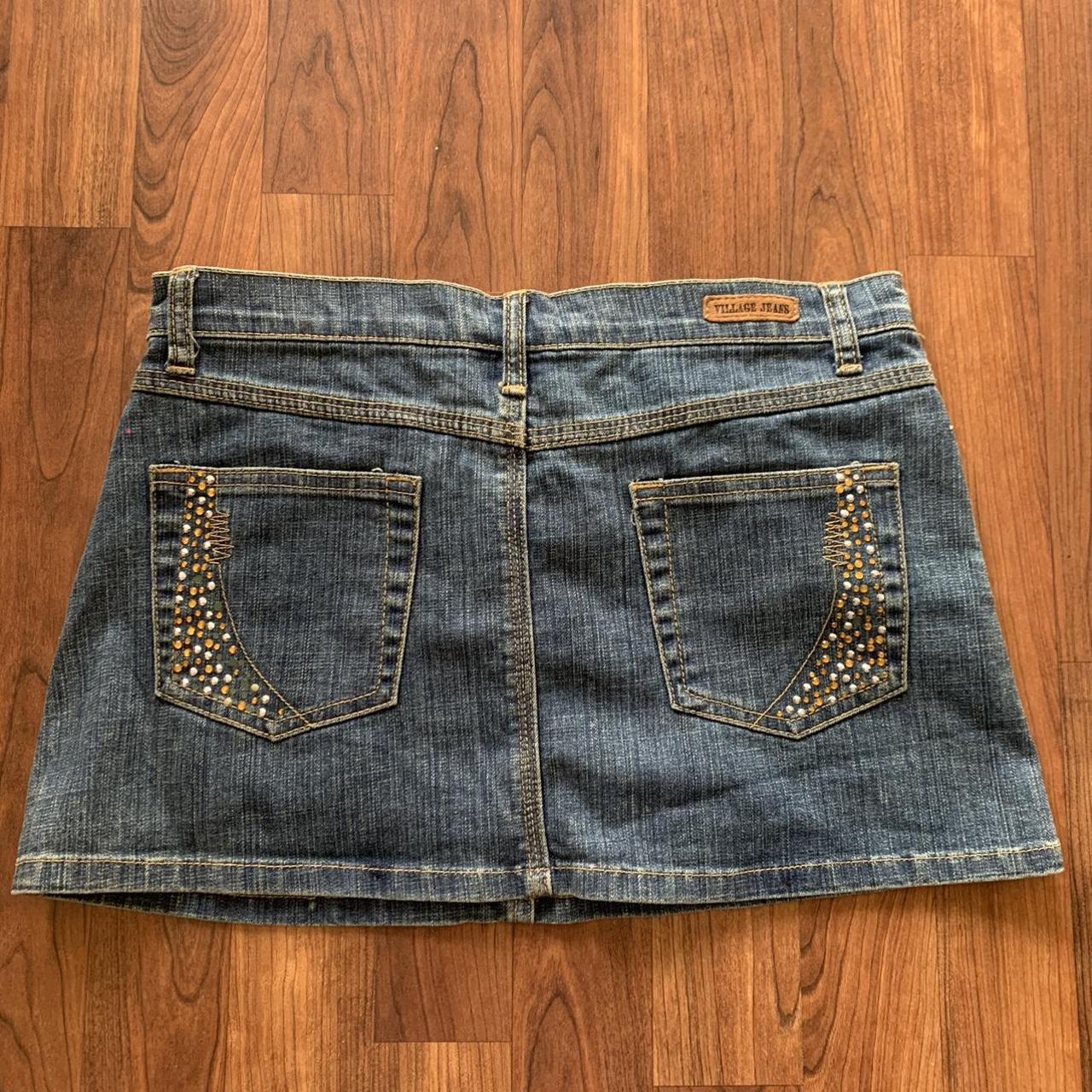 rhinestone y2k denim miniskirt Missing rhinestones... - Depop