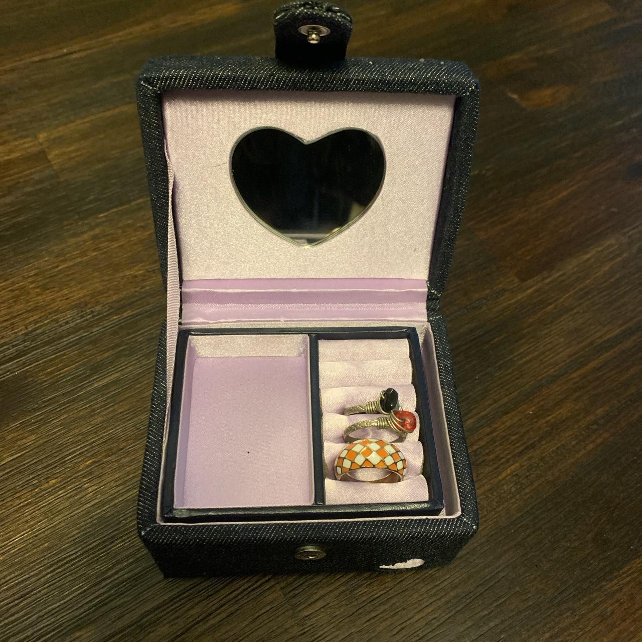 Y2k jewelry box Y2k heart sequin and denim jewelry... - Depop