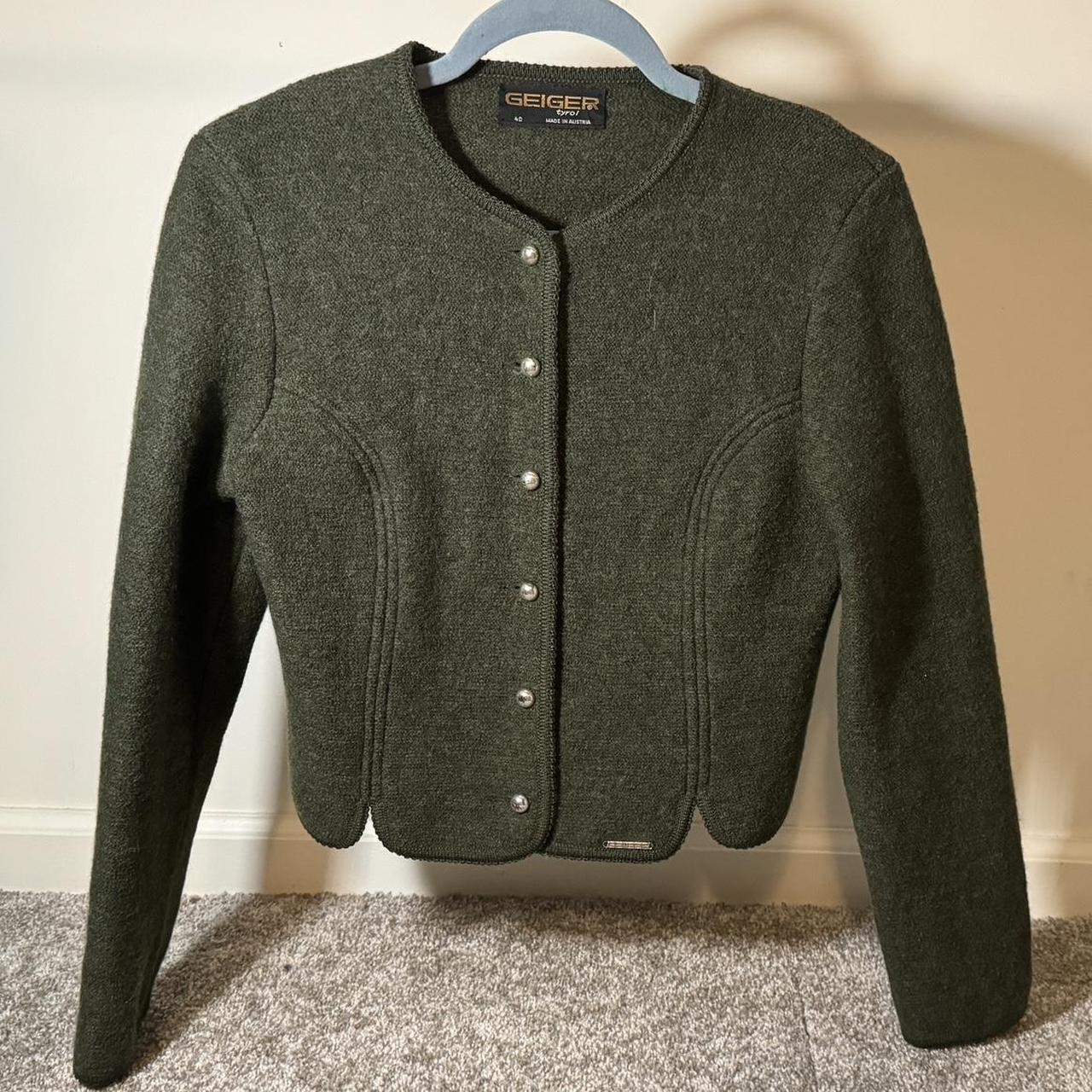 Gorgeous deep green Geiger sweater jacket - Depop