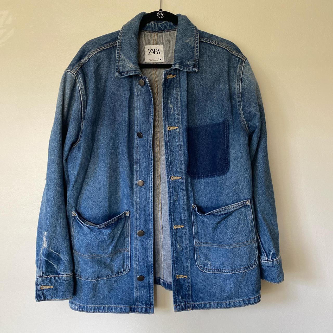 Zara destressed denim chore coat/car coat/shacket.... - Depop