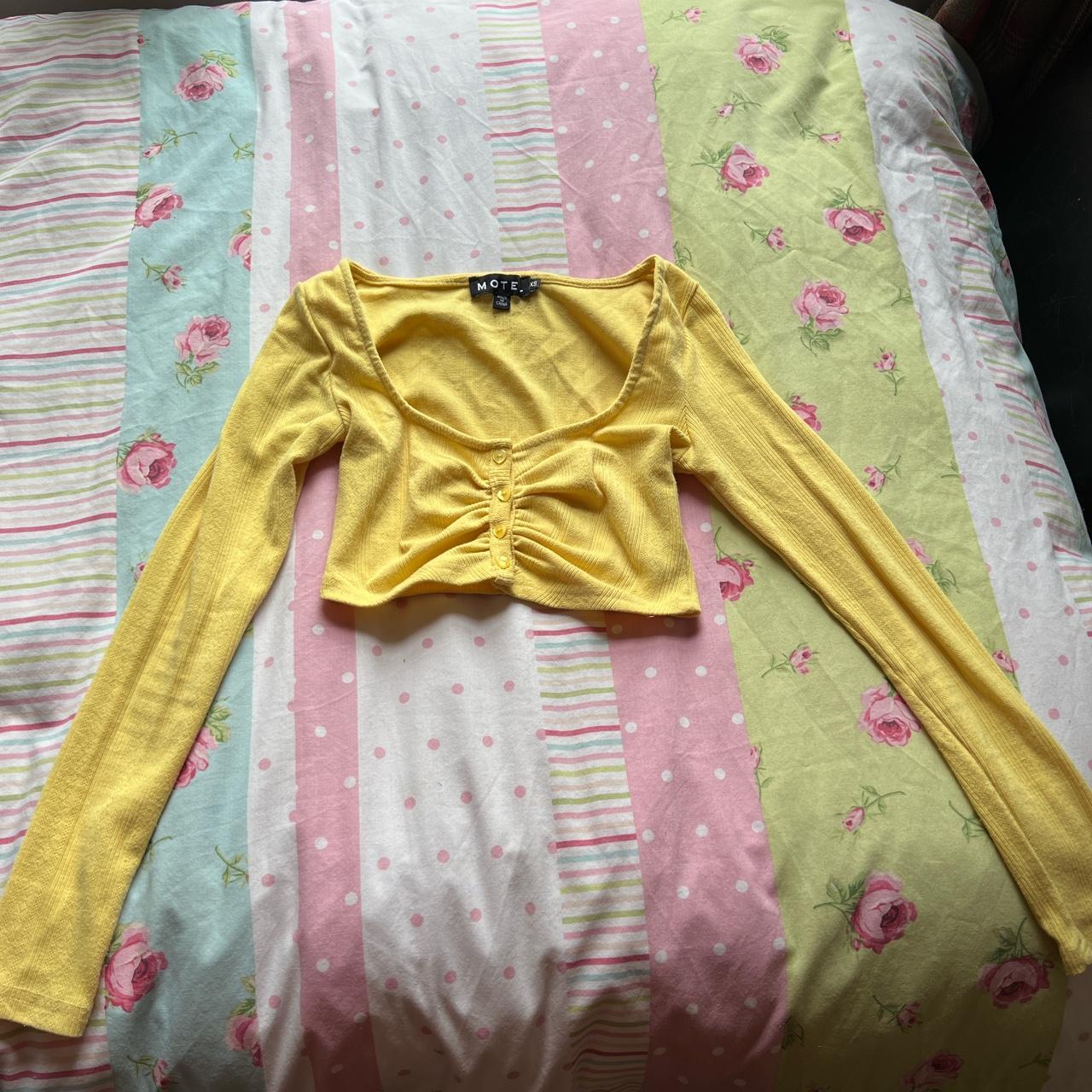 Yellow motel rocks cropped long sleeved top #motel - Depop