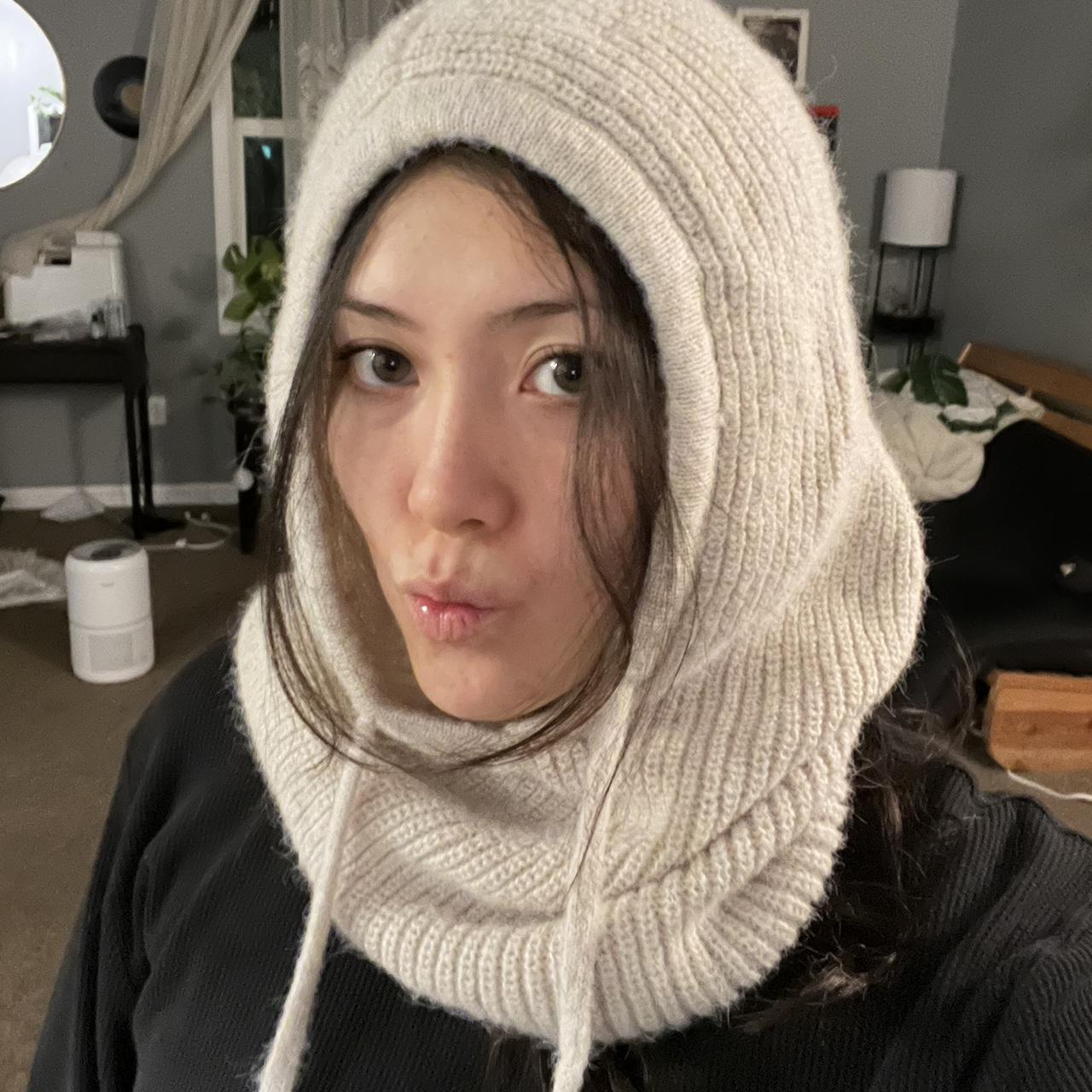 White mohair balaclava Hat and scarf combined Not... - Depop