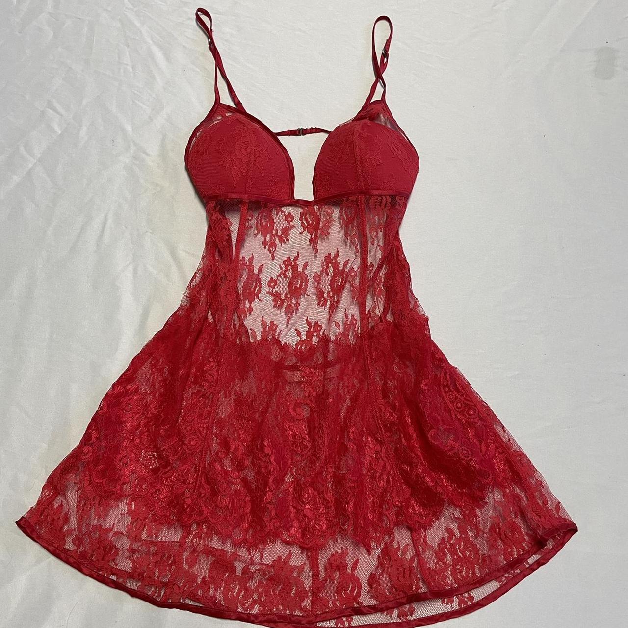 red lace slip dress, victorias secret #coquette... - Depop