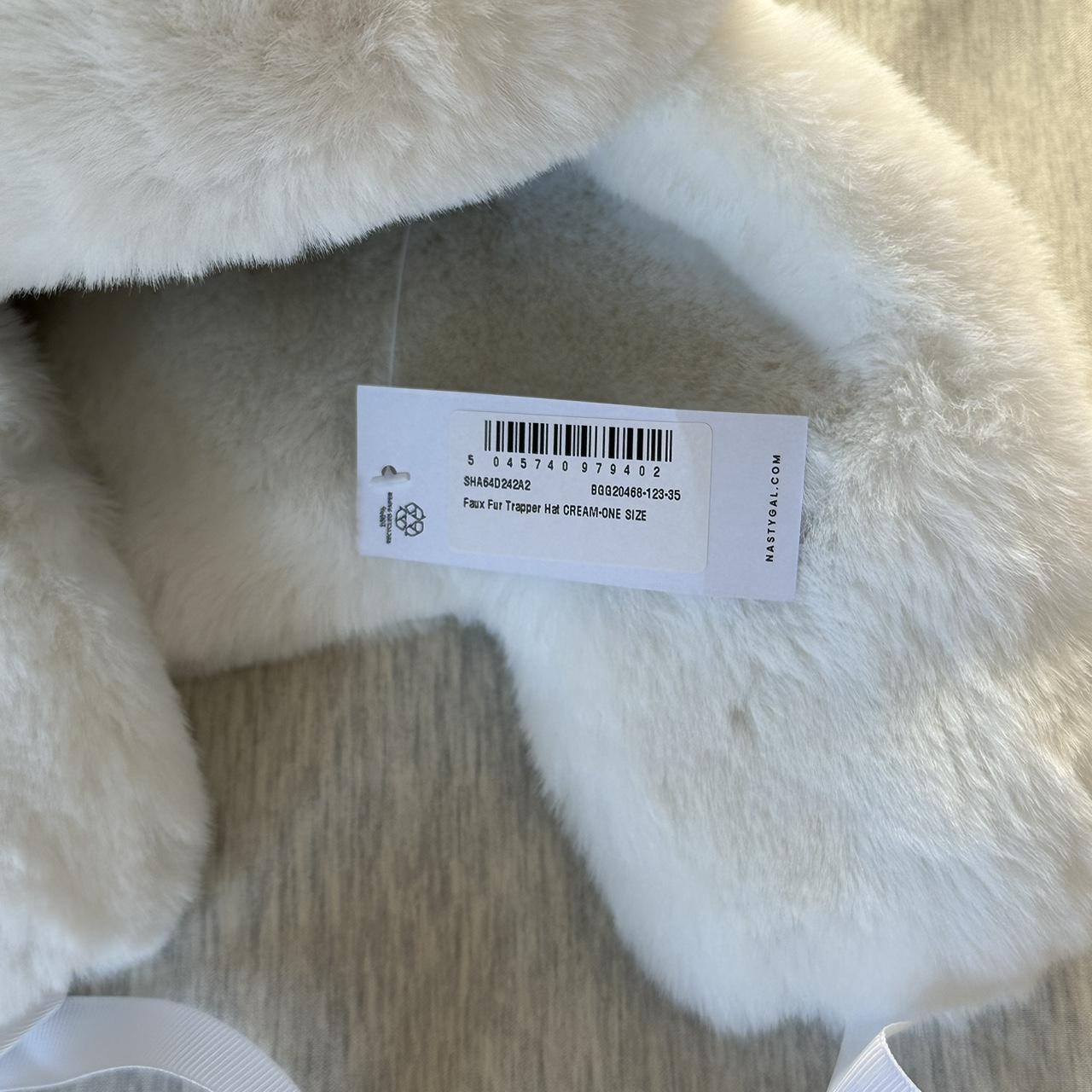 White faux fur cozy winter trapper hat with white... - Depop