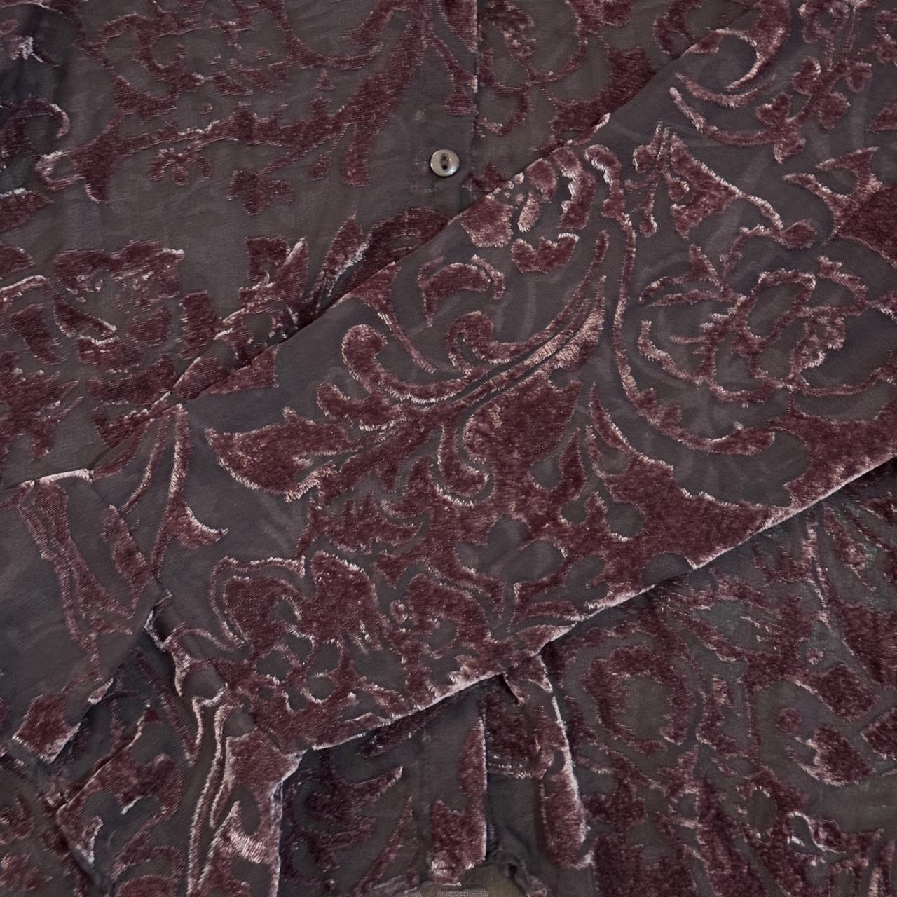 purple sheer velvet button up blouse rlly cute flowy... - Depop