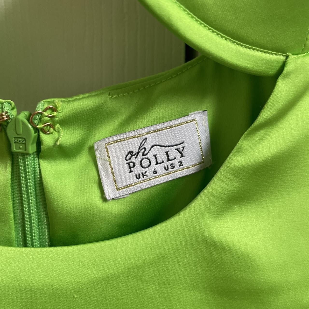 oh polly green satin dress, worn once for an event - Depop