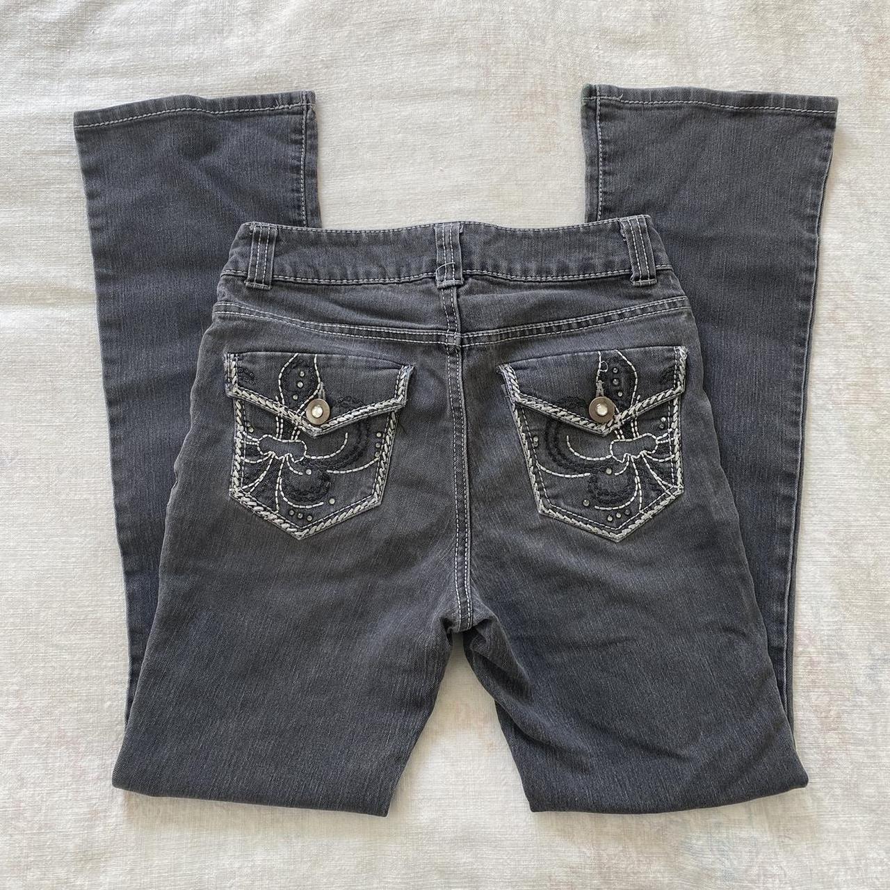 cutest gray Y2K jeans with bedazzled pockets!!!... - Depop