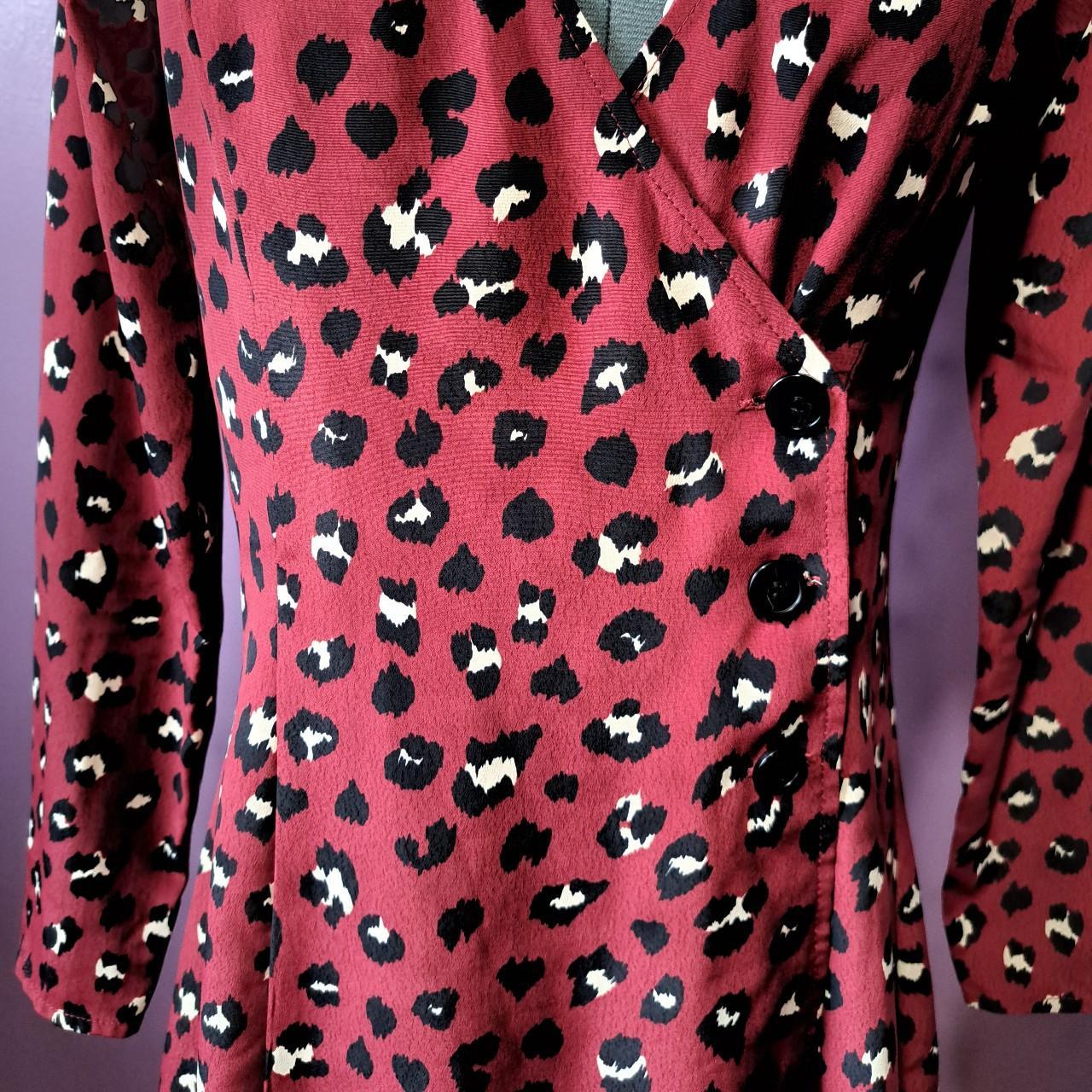 Burgundy leopard print dress size Small #retro... - Depop