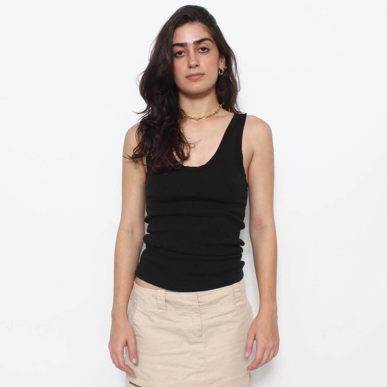 BASIC BLACK RIBBED TANK WITH MESH TRIM // by free... - Depop