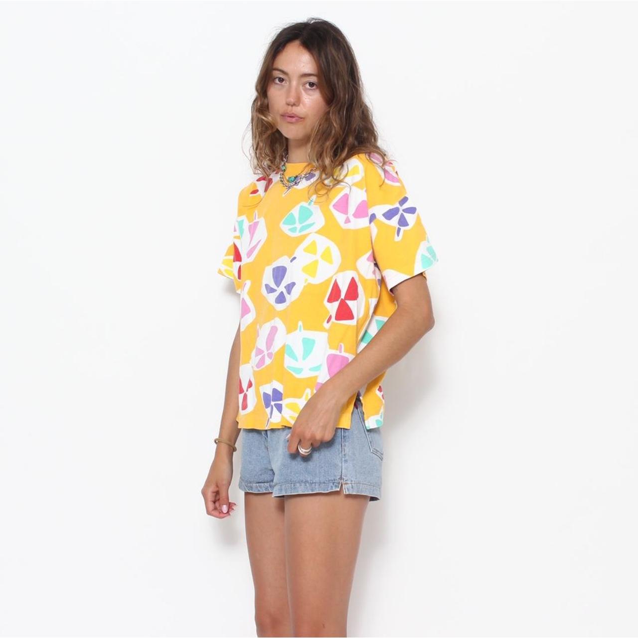 80’S VINTAGE BRIGHT YELLOW GEOMETRIC COLOR BLOCK... - Depop