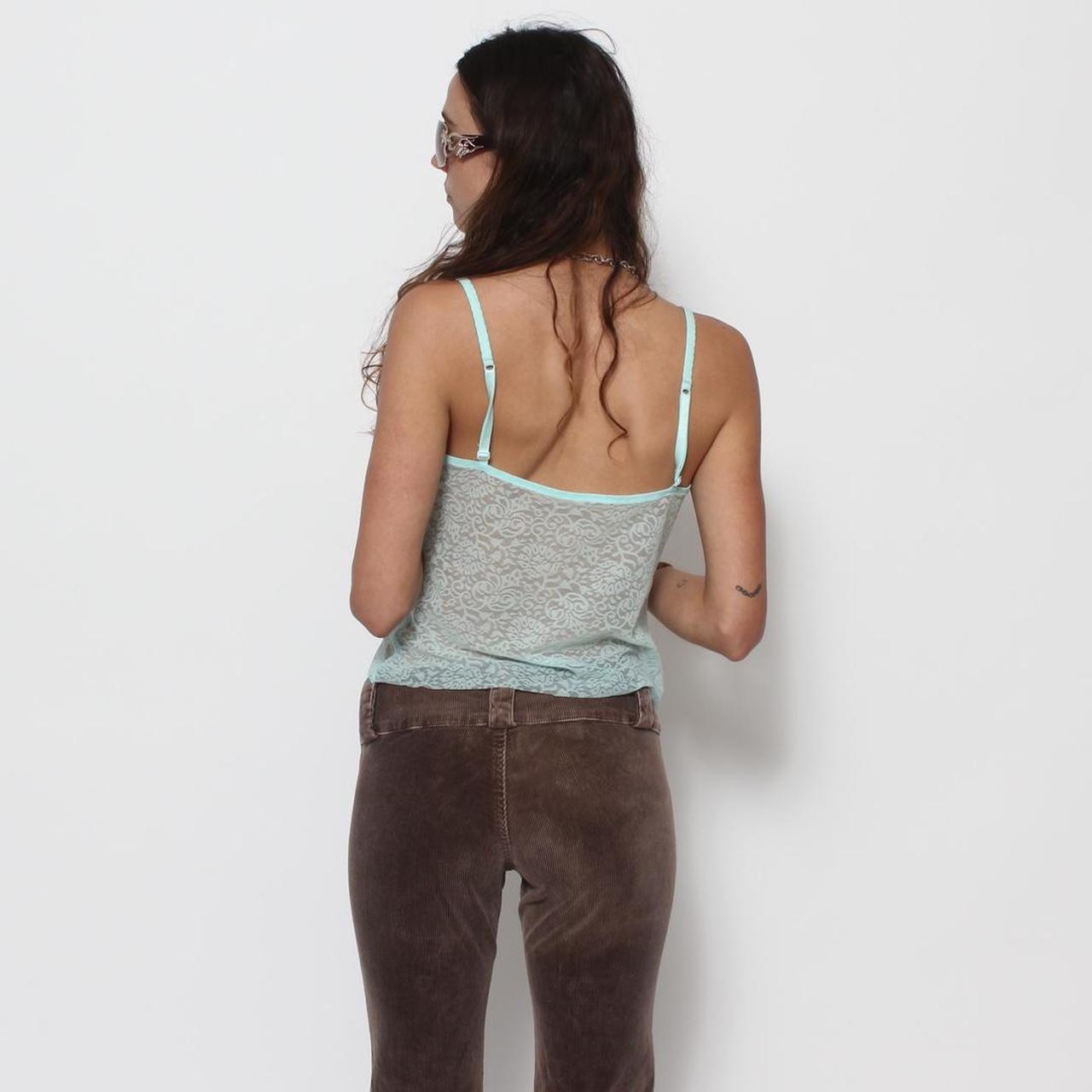 CUTE LIL SHEER Y2K VINTAGE TURQUOISE MESH FLORAL... - Depop