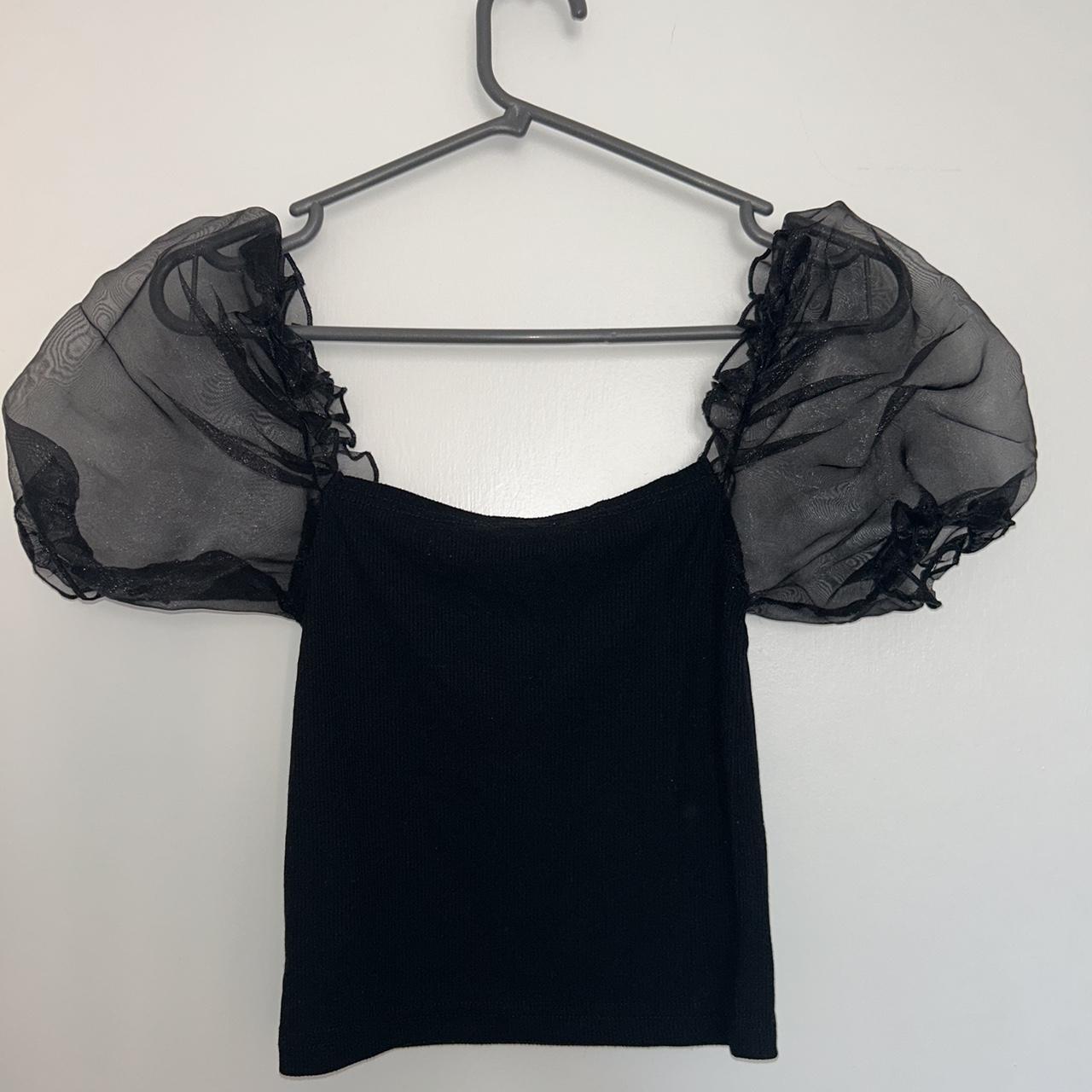 Newlook organza mesh sleeve top crop Size... - Depop