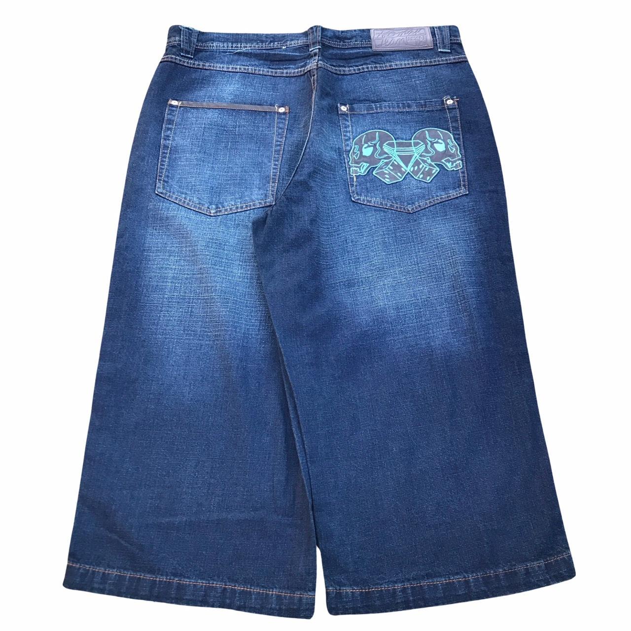 Koman Y2k Baggy stonewashed skull jeans jorts Mall... - Depop