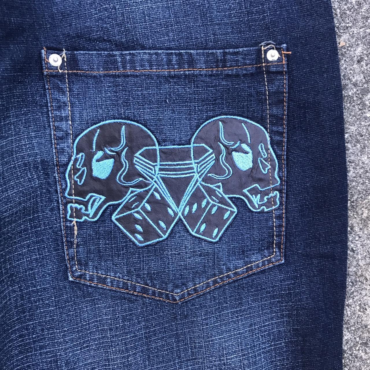 Koman Y2k Baggy stonewashed skull jeans jorts Mall... - Depop