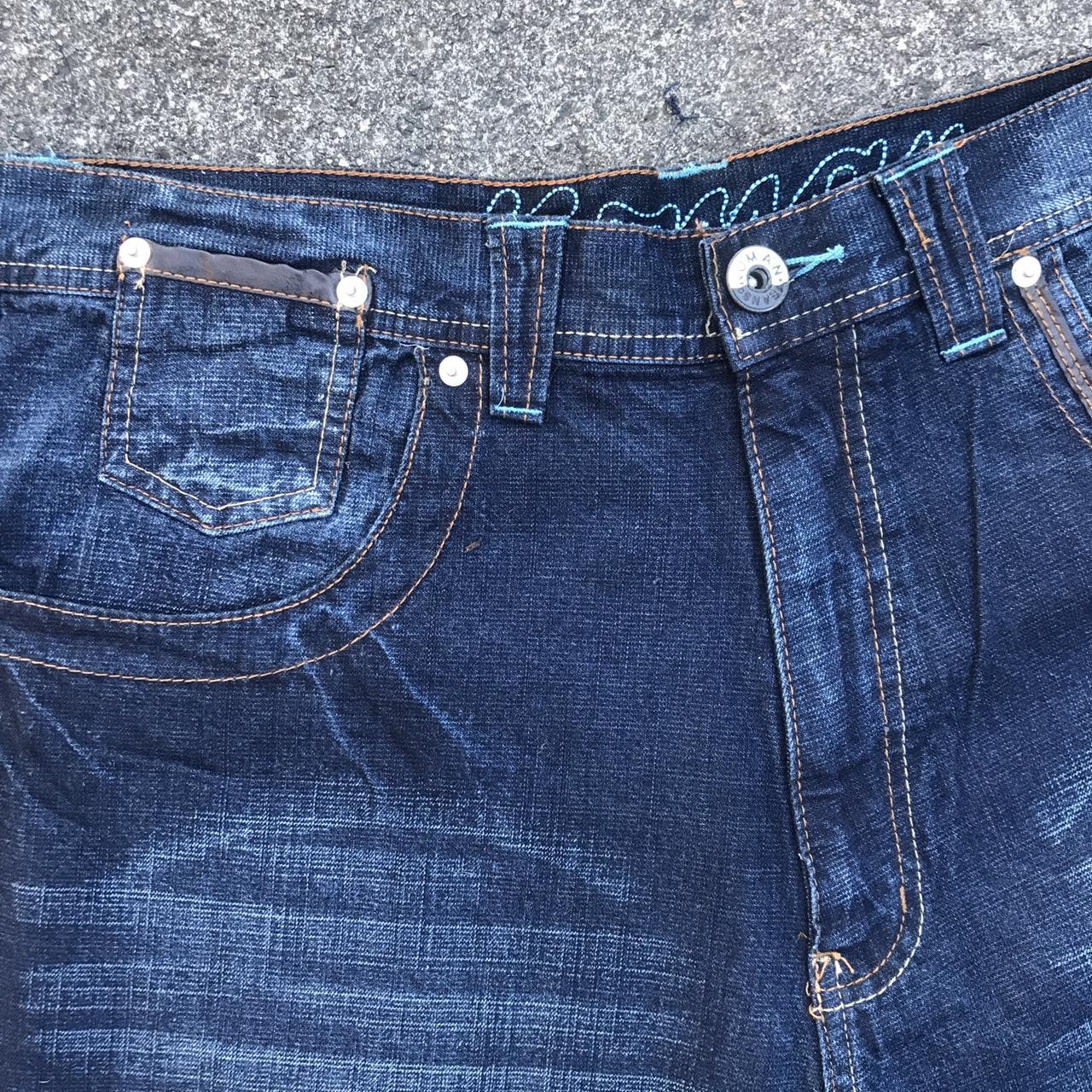 Koman Y2k Baggy stonewashed skull jeans jorts Mall... - Depop