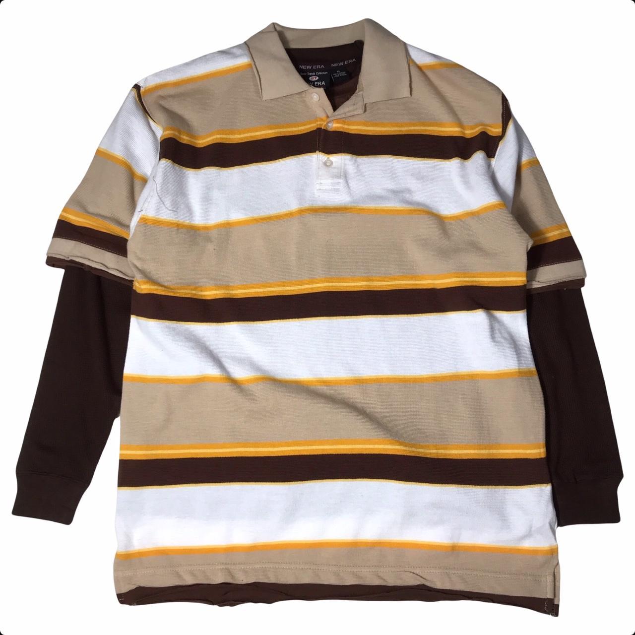 Vintage Y2K striped layered polo brown thermal... - Depop