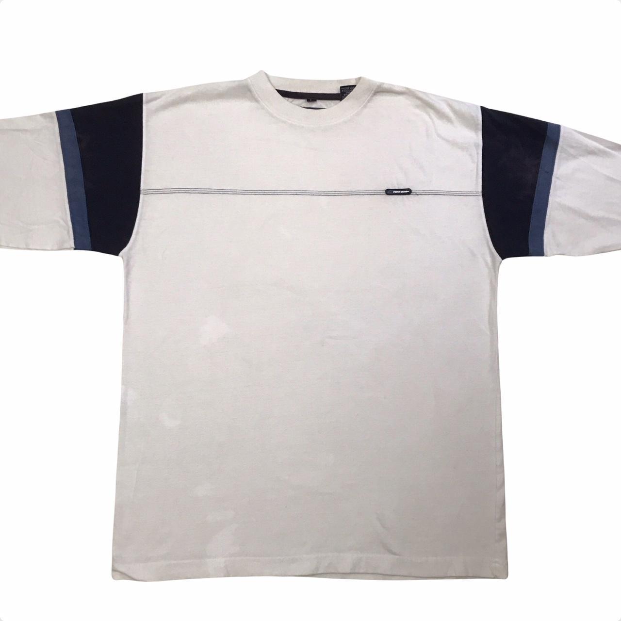 Vintage Y2K racing stripe blue skater long sleeve t... - Depop