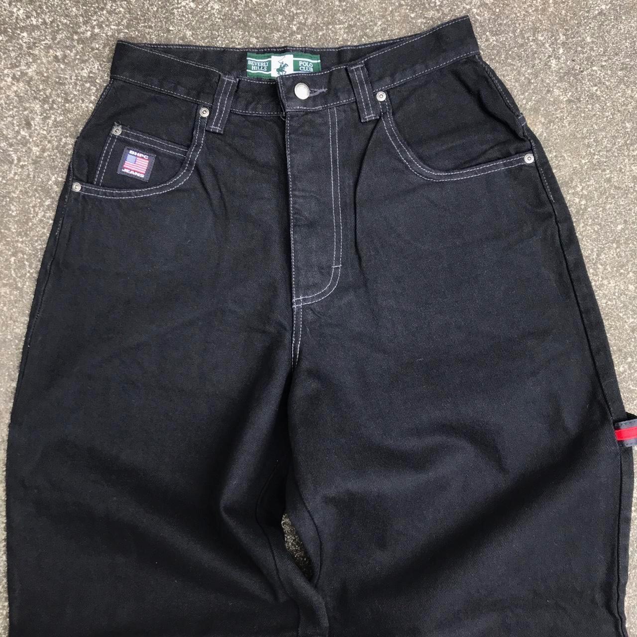 Vintage Black y2k baggy embroidered patch tappered... - Depop