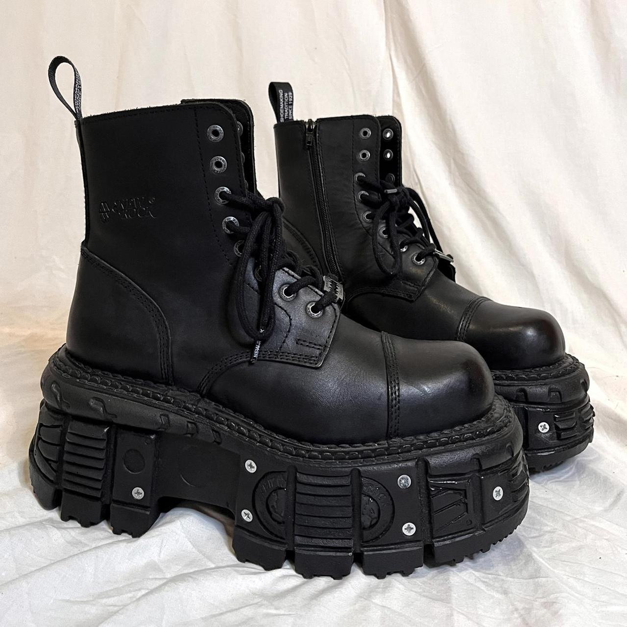 NEW New Rock Black Tank Mega Platform Ankle Boots... - Depop