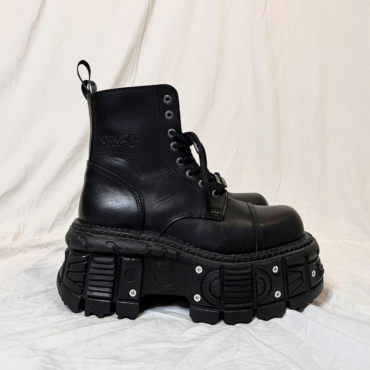 NEW New Rock Black Tank Mega Platform Ankle Boots... - Depop