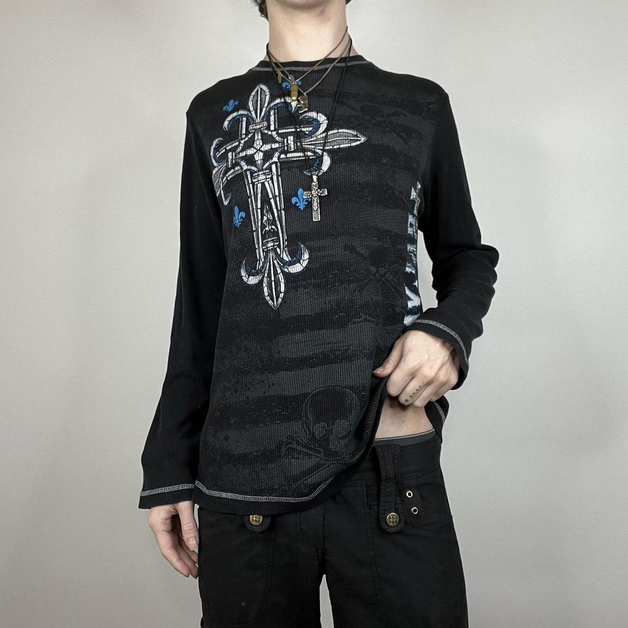 2000s Mega Overprint Cross Skater Grunge Thermal... - Depop