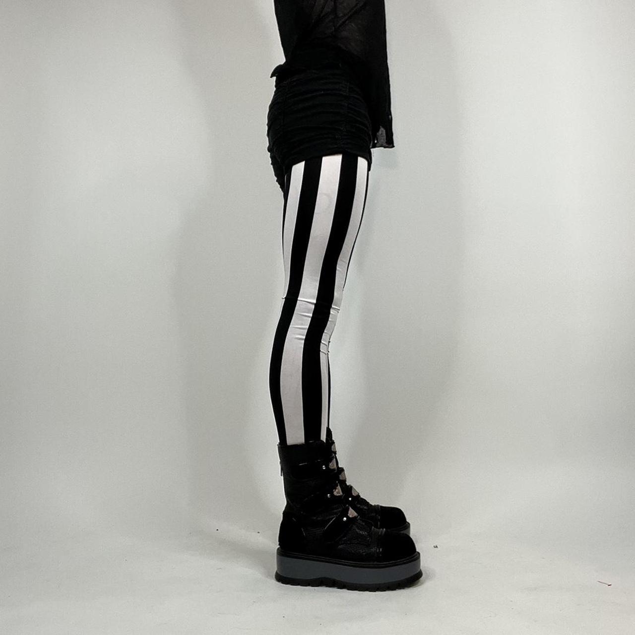 2000s Striped Black/White Emo Jester Leggings♟️ -... - Depop