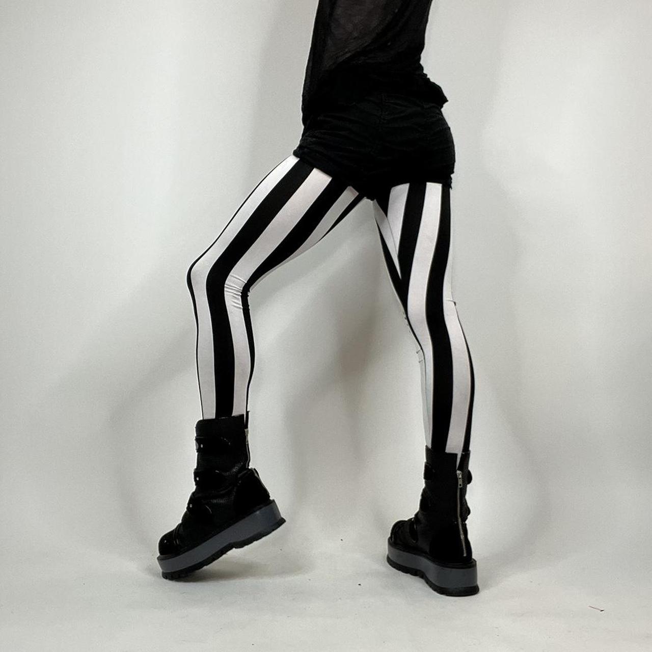 2000s Striped Black/White Emo Jester Leggings♟️ -... - Depop