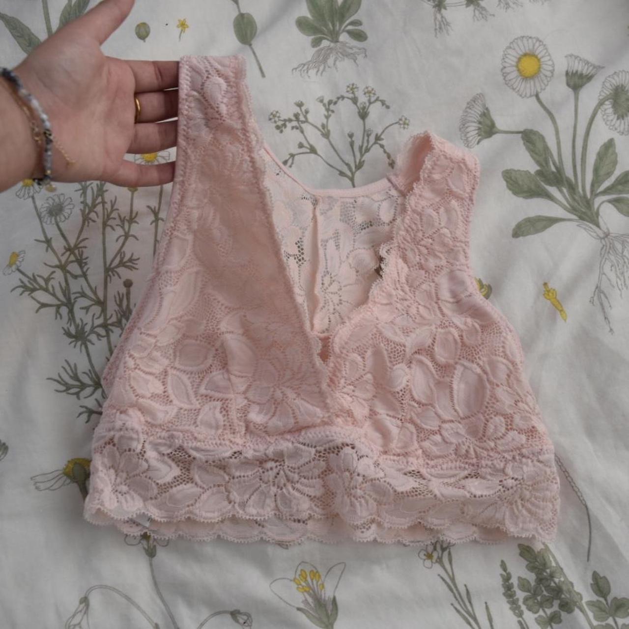 Delicate pastel pink rose lace bralette. Unlined... - Depop