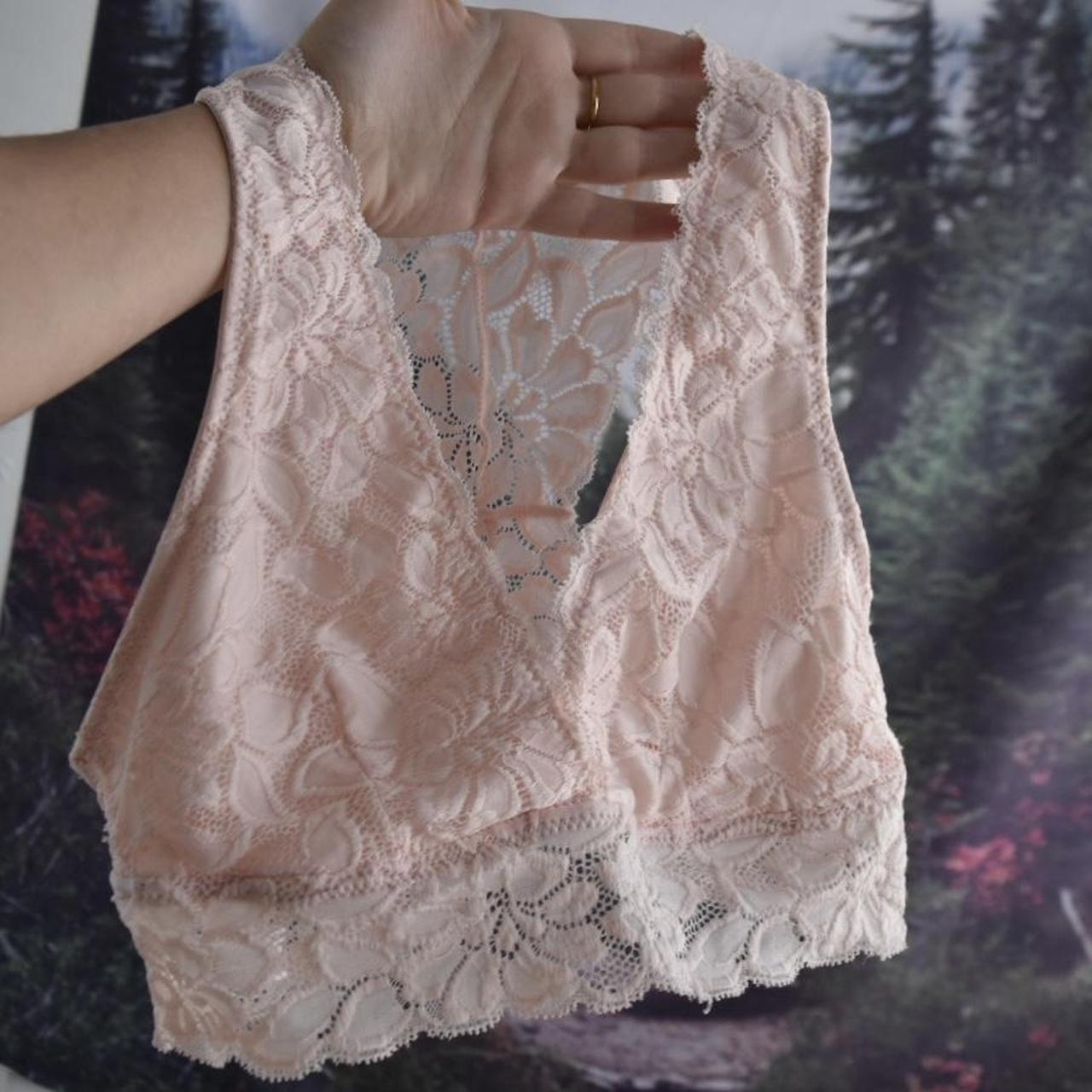 Delicate pastel pink rose lace bralette. Unlined... - Depop