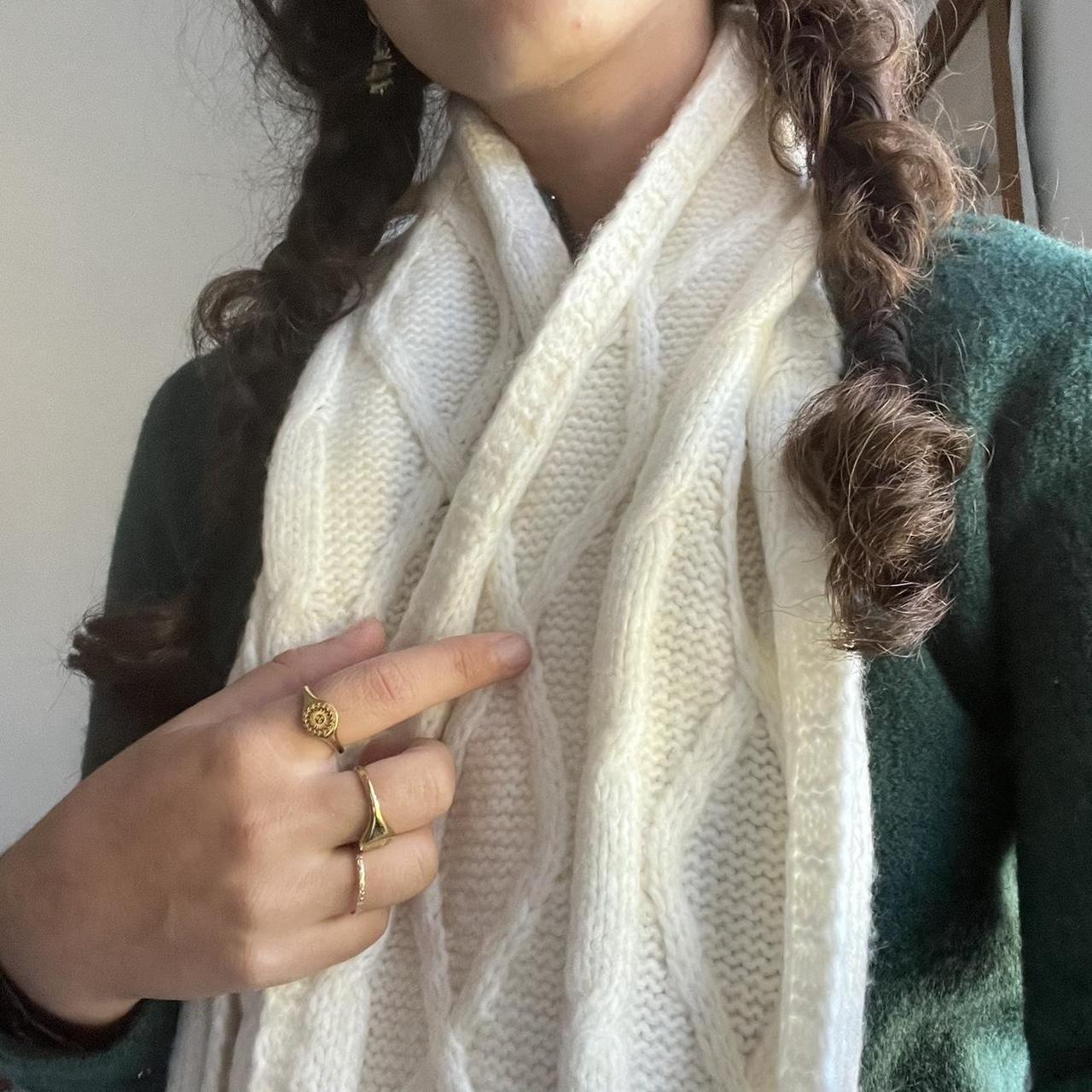 Cable knit cream scarf. Warm and cozy, perfect for... - Depop