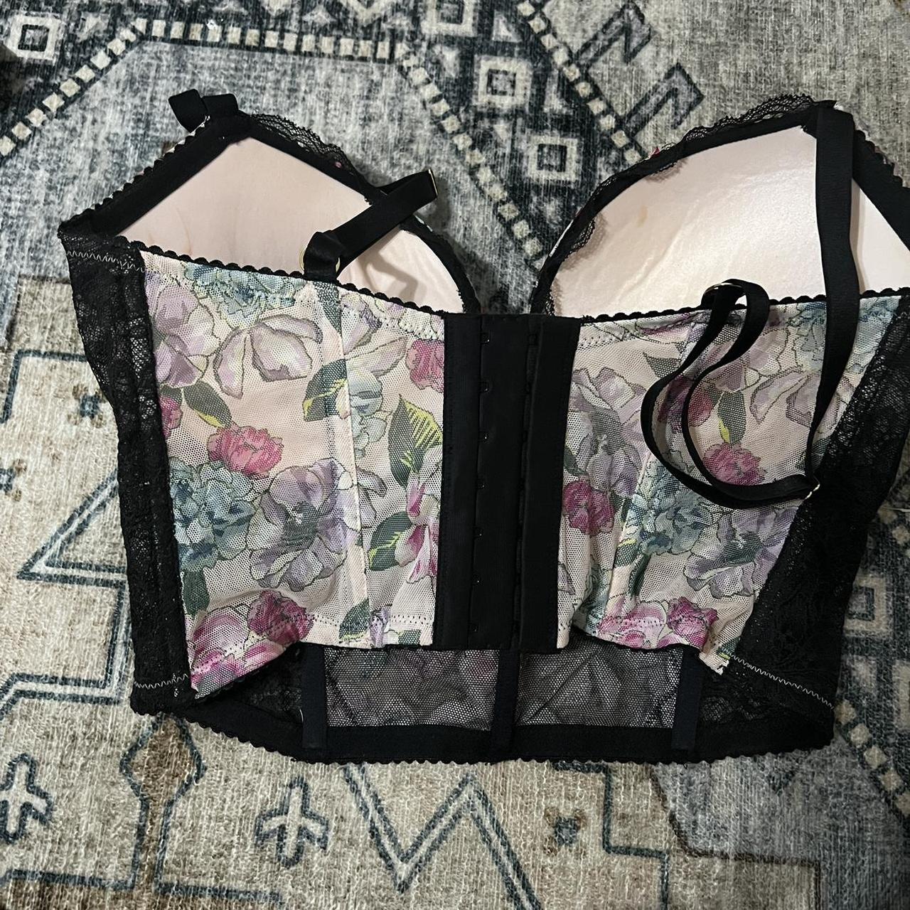 Floral and lace Victoria secret corset/ push up 32DD... - Depop