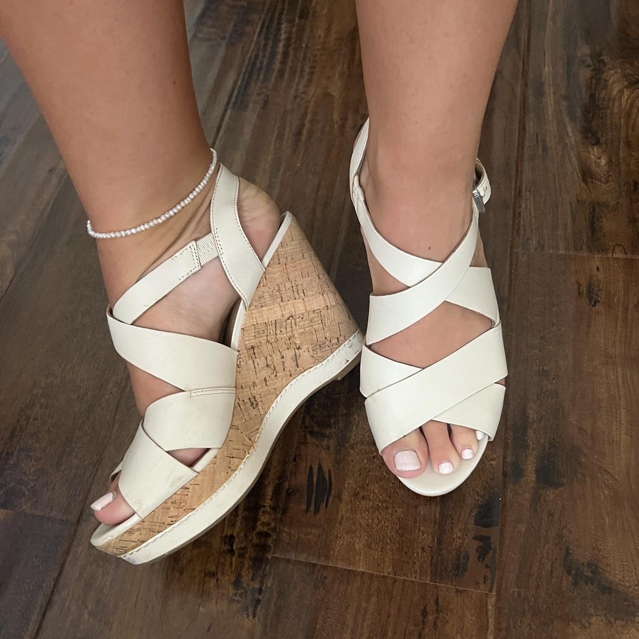 Franco Sarto cream wedges!! -size 9.5 -buckle... - Depop