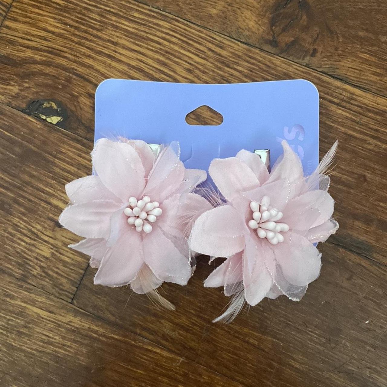 Set of 2 Pink Flower Hair Clips/Barettes Sparkly... - Depop