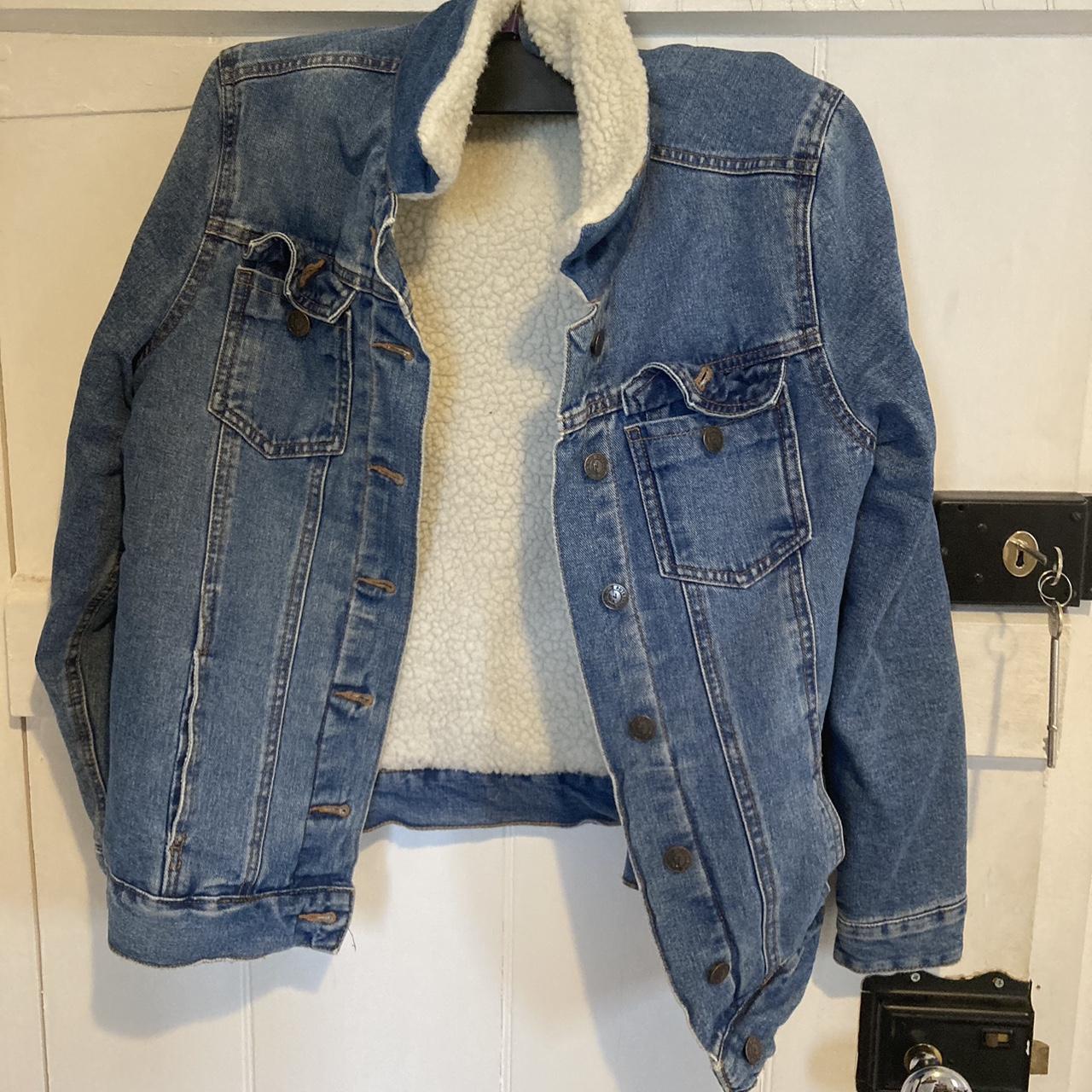 New look faux fur lined denim jacket White Borg... - Depop