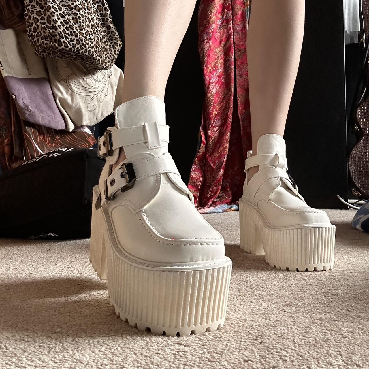 white platform square-toed shoes size 5 the sickest... - Depop
