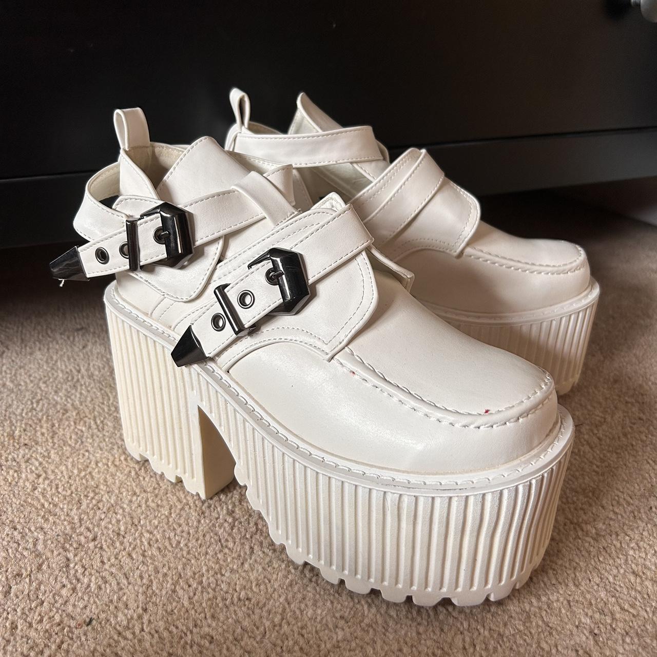 white platform square-toed shoes size 5 the sickest... - Depop
