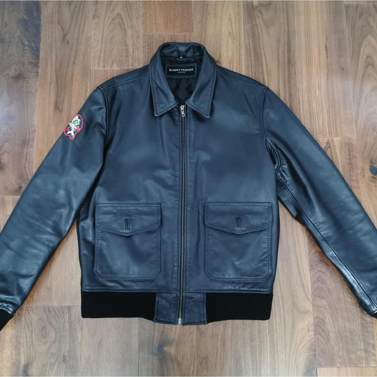BLACK LEATHER JACKET SMART RANGE, in great condition... - Depop
